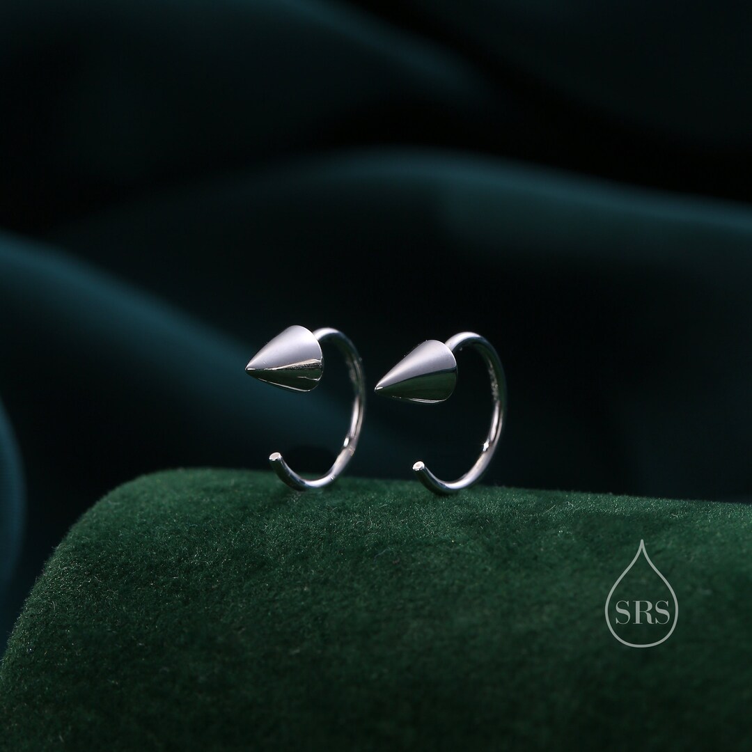 Small Spike Open Huggie Hoop Earrings in Sterling Silver, Silver, Gold ...
