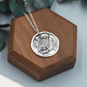 Sterling Silver Greek Coin Pendant Necklace - Owl Coin Necklace , Owl ...