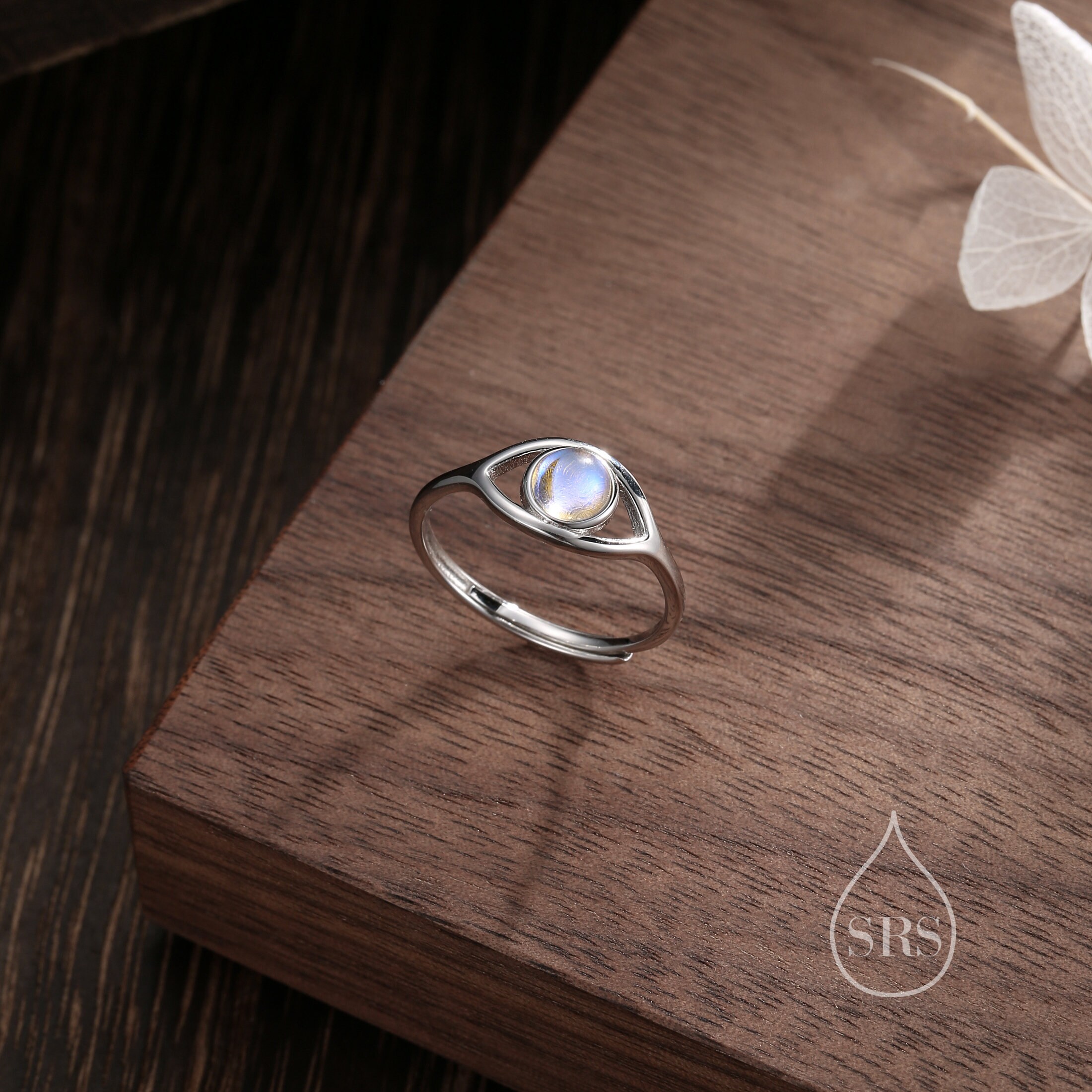 Sterling Silver Moonstone Eye Ring, Simulated Moonstone Evil Eye Ring ...