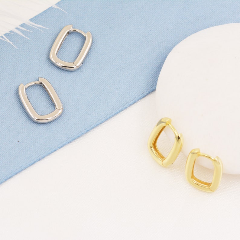 Pair of Small Rectangular Hoop Earrings in Sterling Silver | Etsy UK