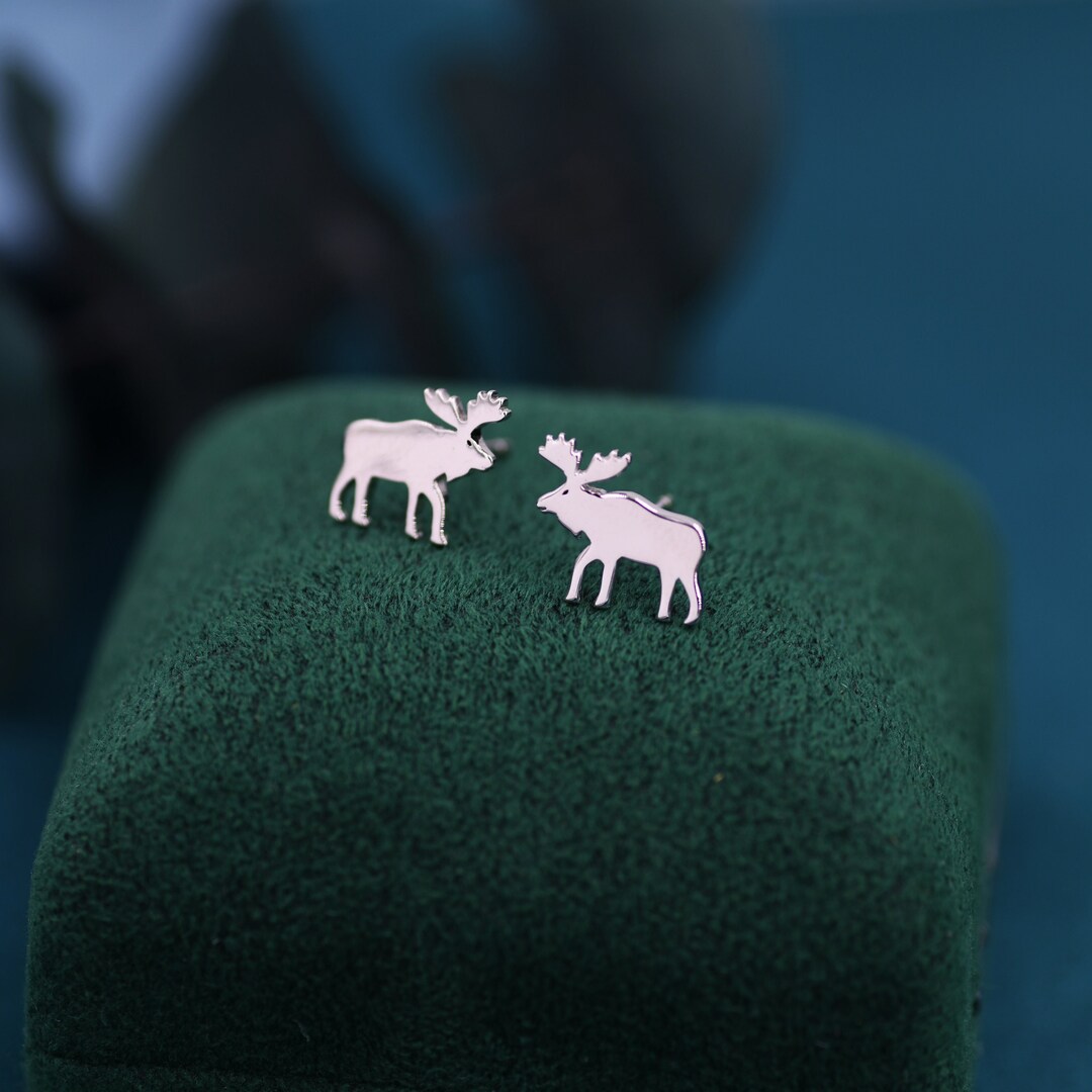 Moose Stud Earrings in Sterling Silver, Moose Deer Earrings, Animal ...