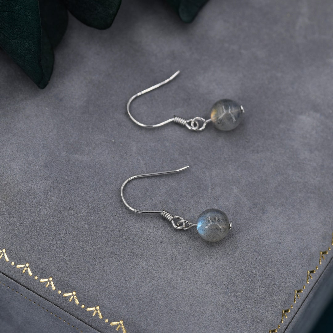 Genuine Labradorite Drop Hook Earrings in Sterling Silver, 6mm ...