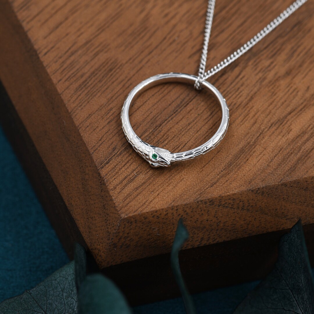 Sterling Silver Ouroboros Snake Ring Pendant Necklace, Eternity Ring in ...