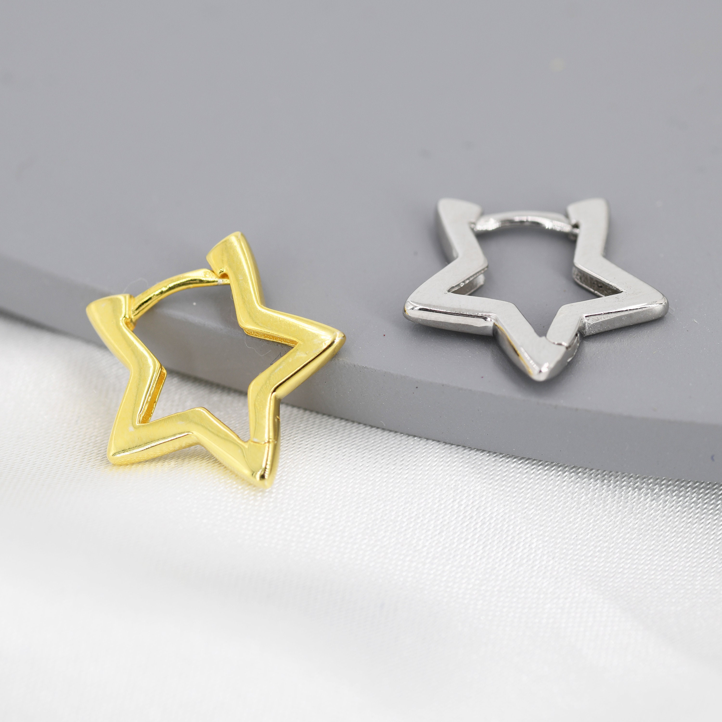 Star Huggie Hoop in Sterling Silver Silver or Gold Fun Star - Etsy UK