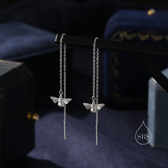 Sterling Silver Bumble Bee Threader Earrings Silver Gold or Rose Gold Cute Bee Ear Threaders Original Design by Silver Rain Silver Etsy UK