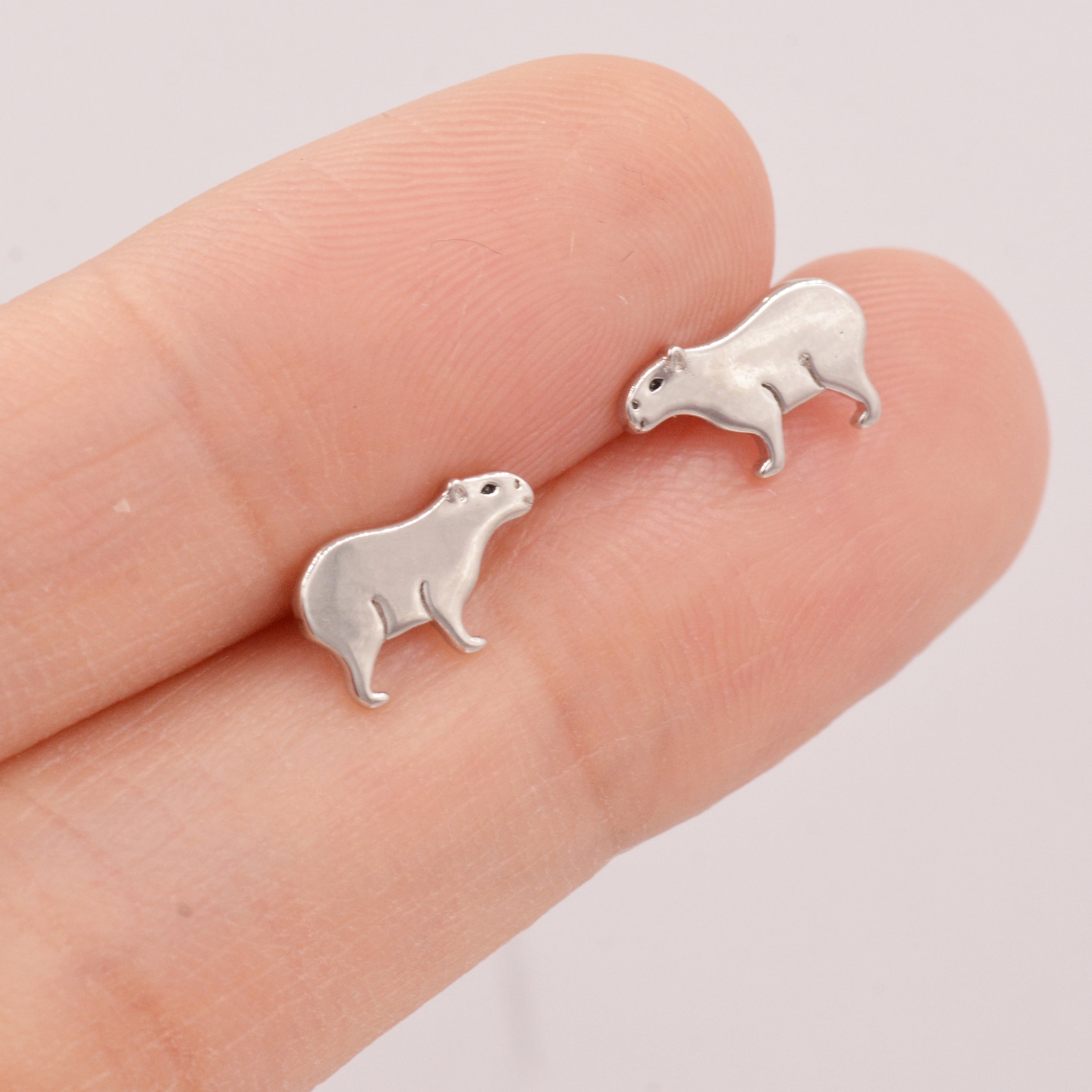 Capybara Stud Earrings in Sterling Silver Cute Animal | Etsy UK