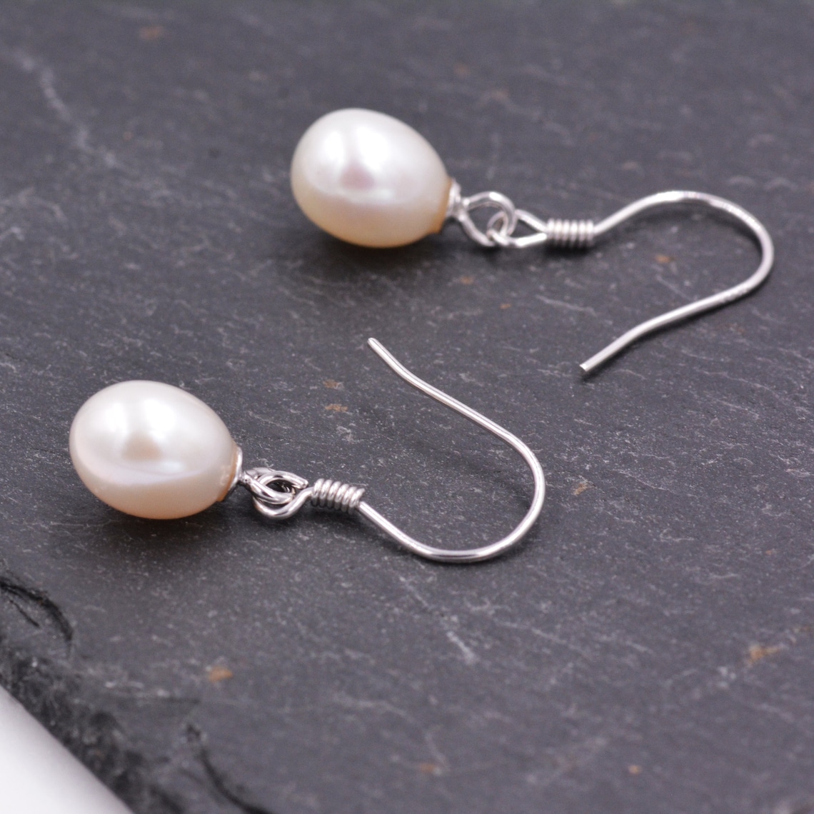 Freshwater Pearl Drop Hook Earrings in Sterling Silver | Etsy