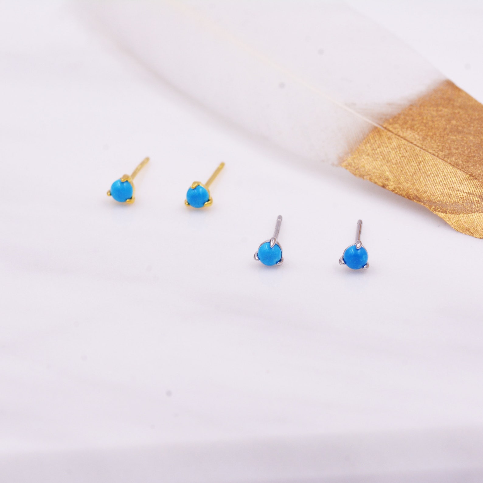 Genuine Turquoise Stone 3mm Tiny Stud Earrings in Sterling | Etsy UK