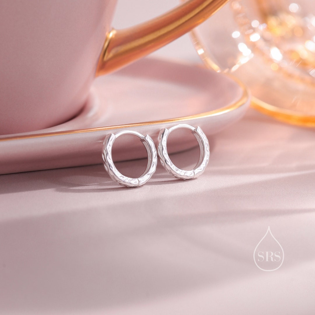 Foil Textured Hoop Earrings, Silver, Gold or Rose Gold, Foil Earrings ...