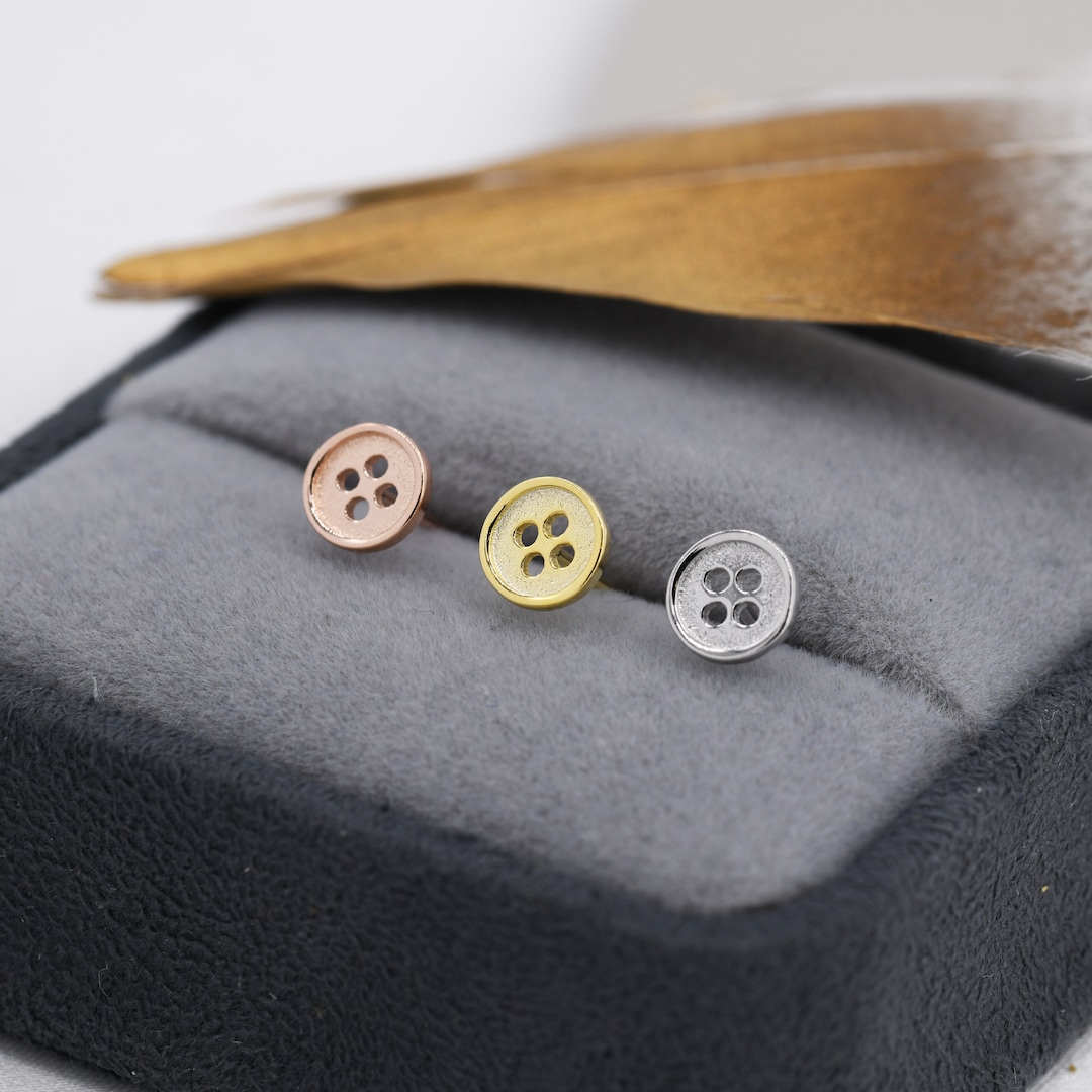 Tiny Button Stud Earrings in Sterling Silver, Silver, Gold or Rose Gold ...