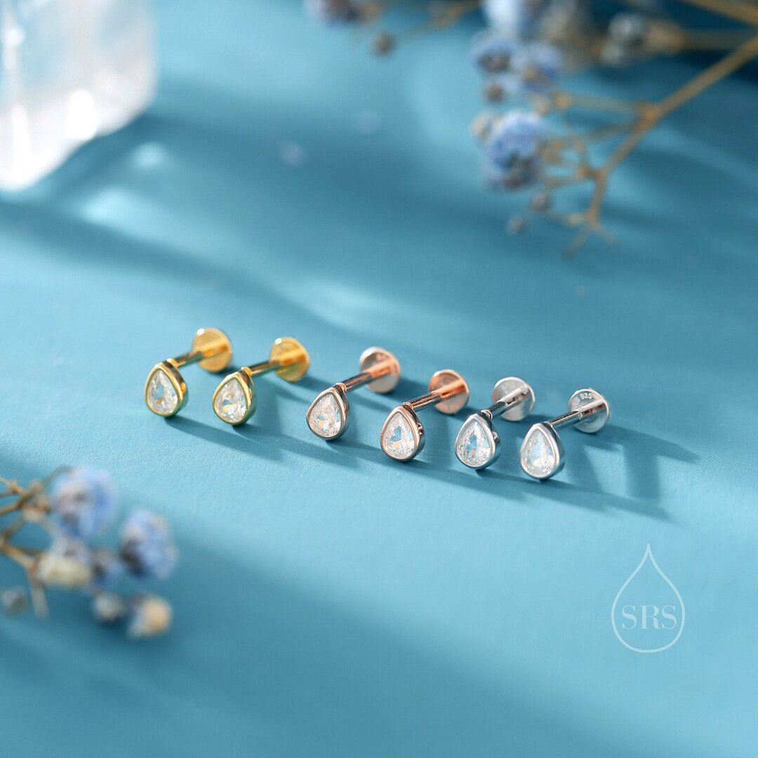 Tiny CZ Droplet Internally Threaded Flat Back/ Screw Back / Stud ...