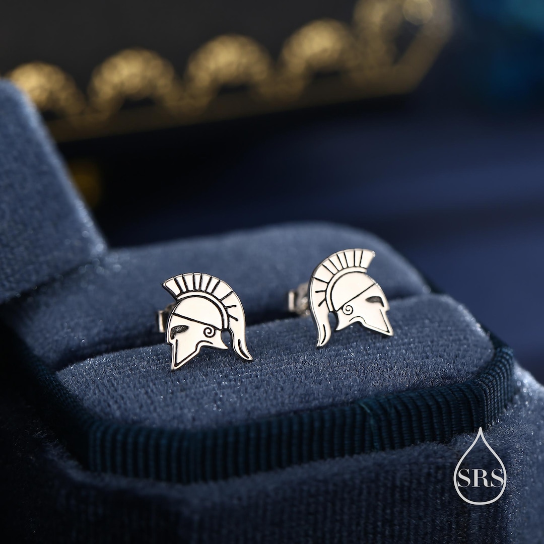 Sterling Silver Spartan Helmet Stud Earrings, Silver or Gold or Rose ...