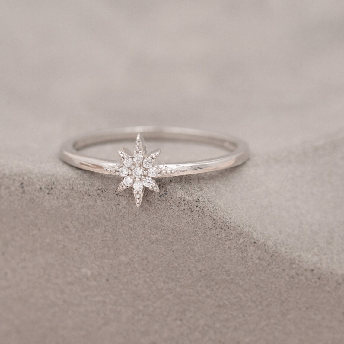 Sterling Silver Starburst Ring Dainty Star Ring Stacking | Etsy