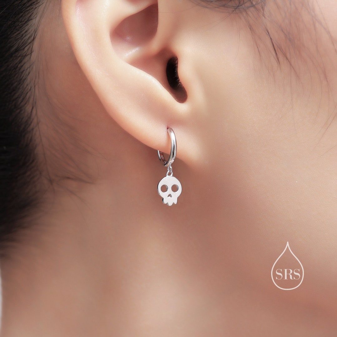 Cute Skull Huggie Hoop Earrings in Sterling Silver, Silver, Gold or ...
