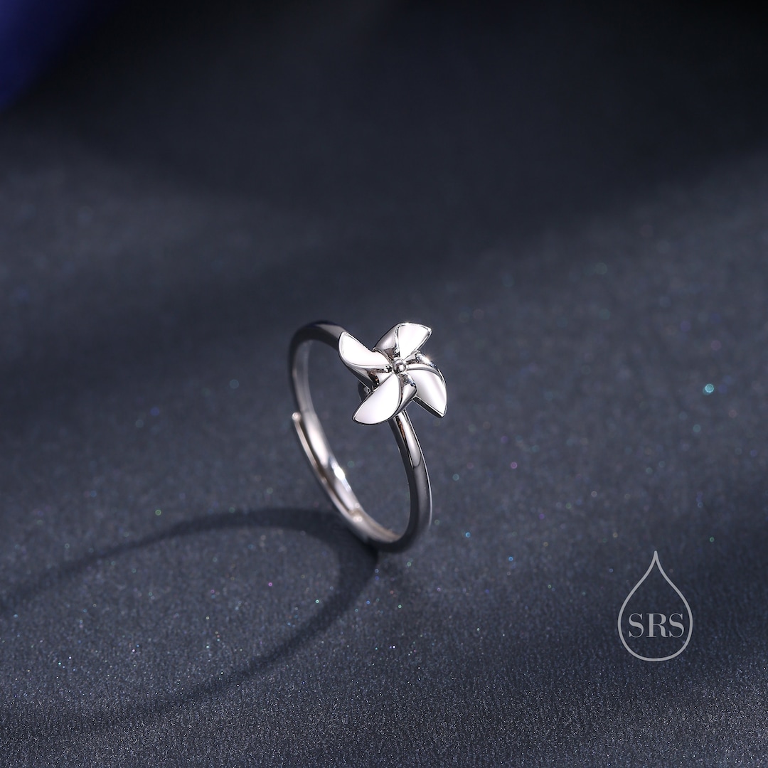 Sterling Silver Rotatable Pinwheel Ring, Fidget Ring, Adjustable Size ...