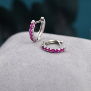 Ruby Pink CZ Huggie Hoops in Sterling Silver, Silver or Gold ...
