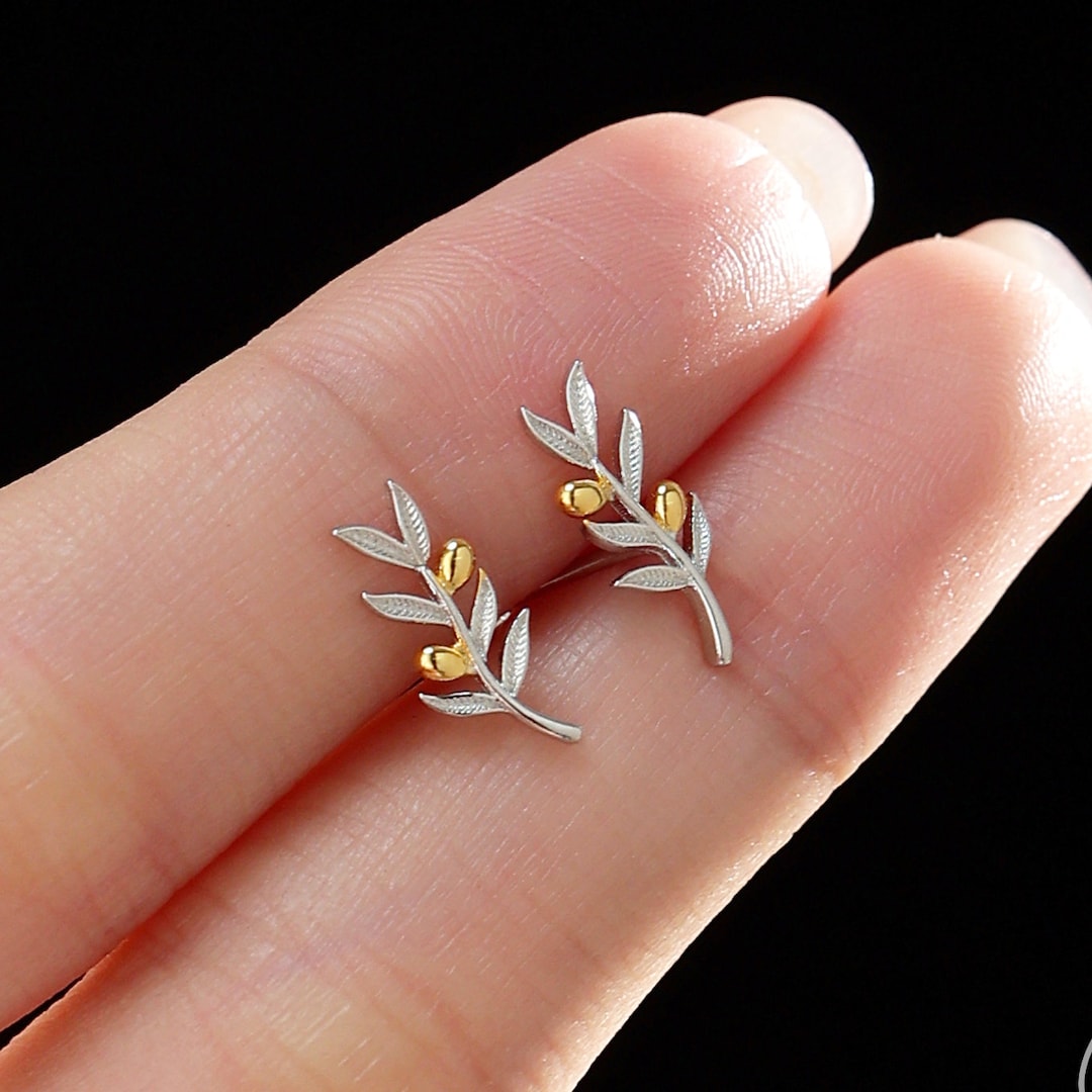 Olive Leaf Stud Earrings in Sterling Silver, Silver, Olive Branch ...