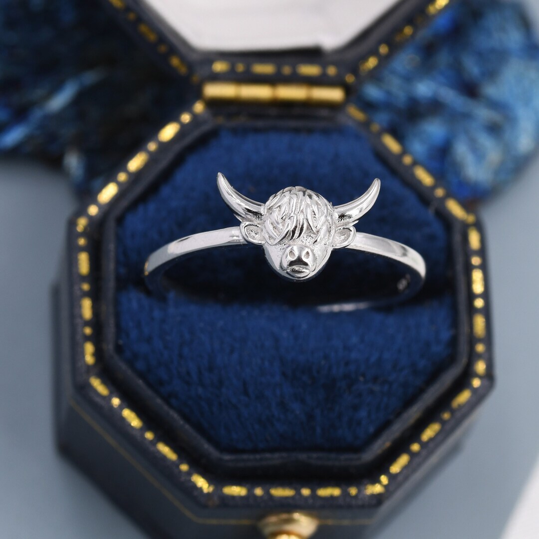 Sterling Silver Highland Cow Ring, Adjustable Size, Highland Cow ...
