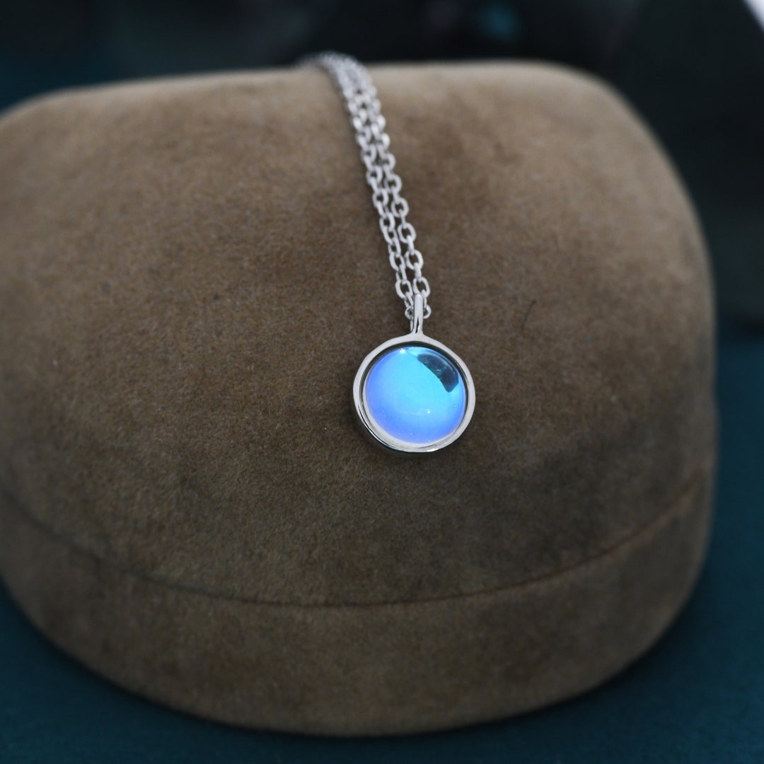 Moonstone Coin Pendant Necklace in Sterling Silver, Round Moonstone ...