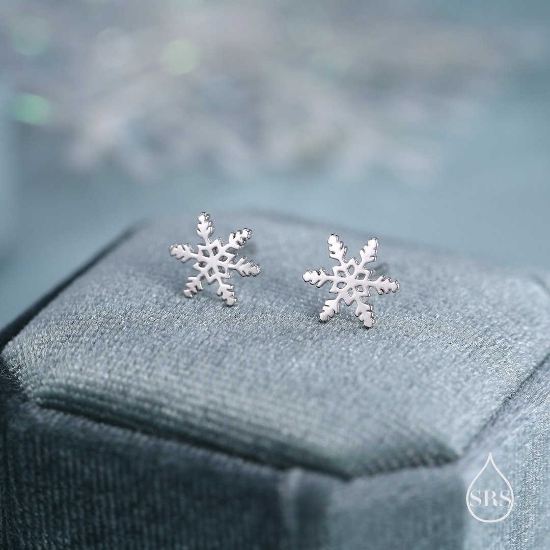 Snowflake Stud Earrings in Sterling Silver, Small Snow Earrings ...