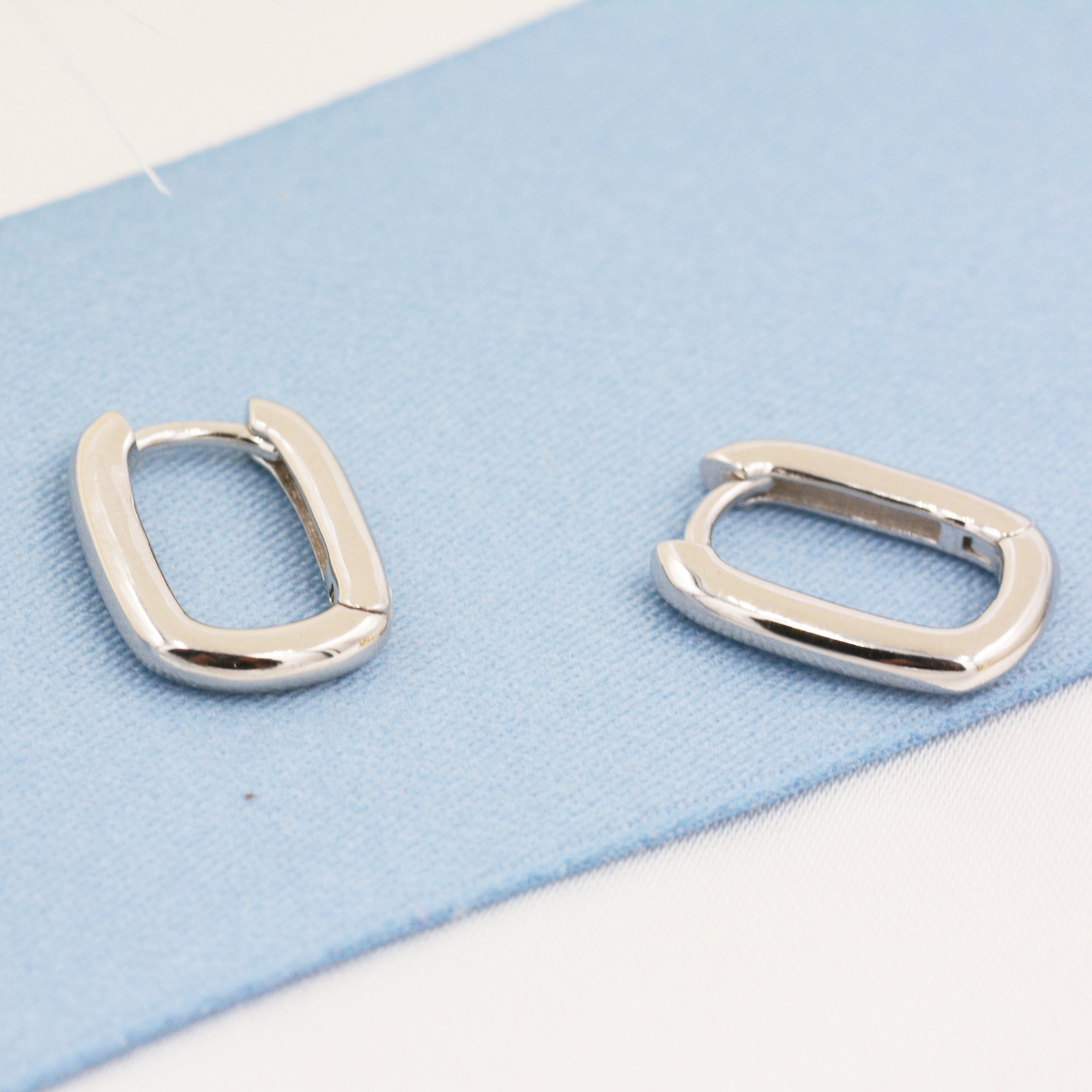 Pair of Small Rectangular Hoop Earrings in Sterling Silver - Etsy UK