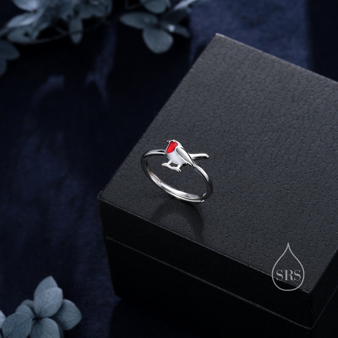Sterling Silver Robin Bird Ring, Adjustable Size, Cute Robin Jewellery ...