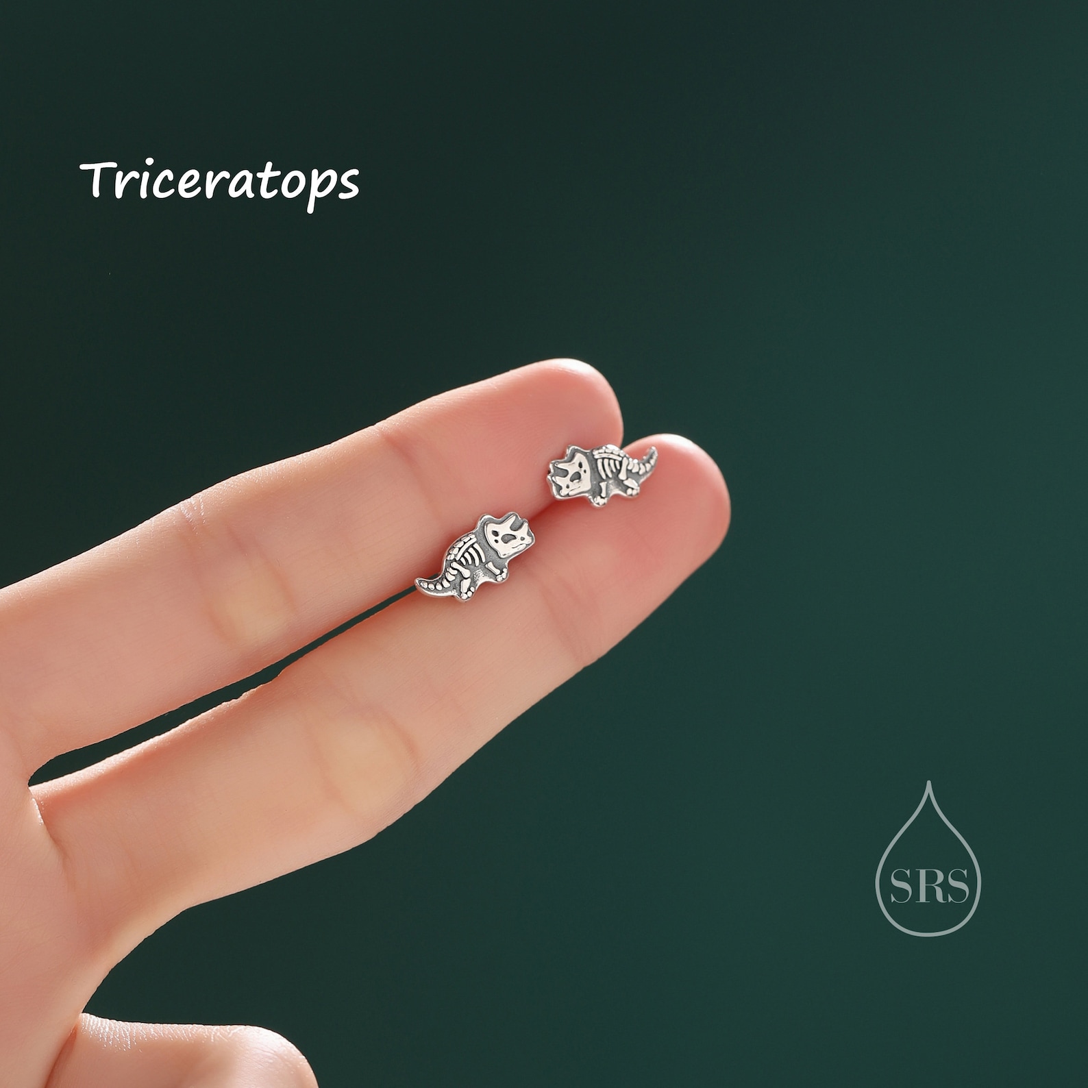 Oxidised Sterling Silver Dinosaur Fossil Stud Earrings, Oxidised Silver ...