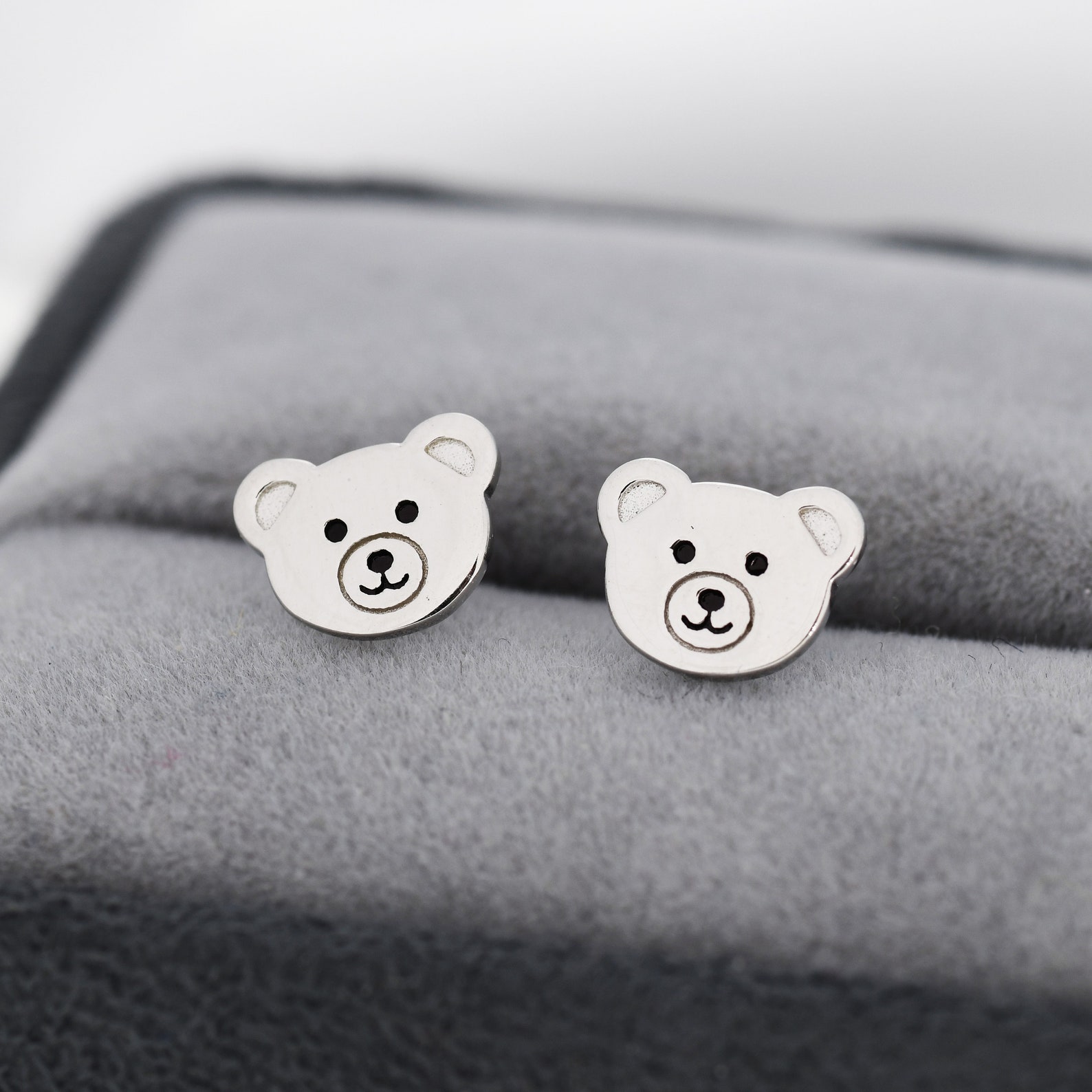 Teddy Bear Stud Earrings in Sterling Silver, Silver or Gold, Cute Gift ...