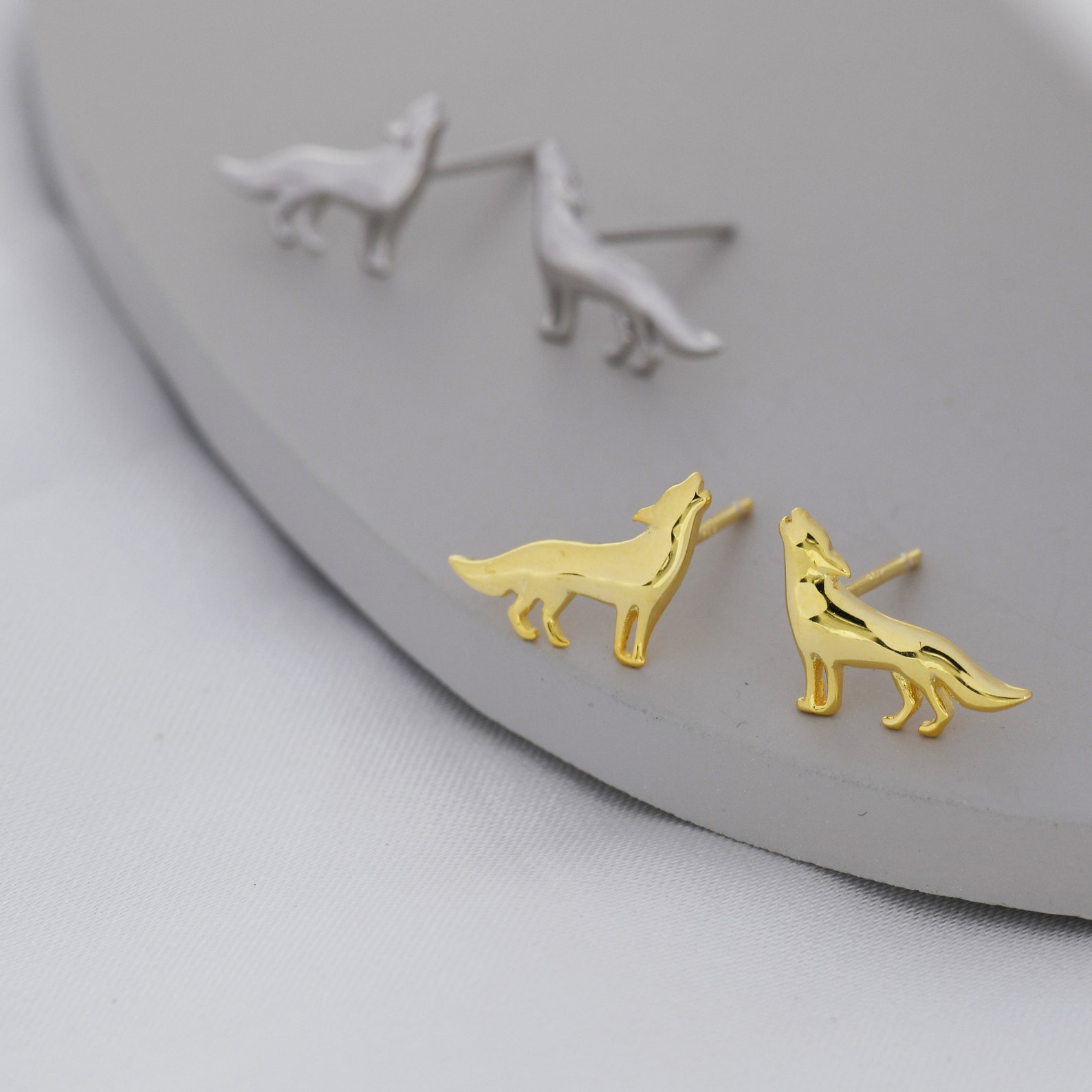 Howling Wolf Stud Earrings in Sterling Silver Silver or Gold | Etsy