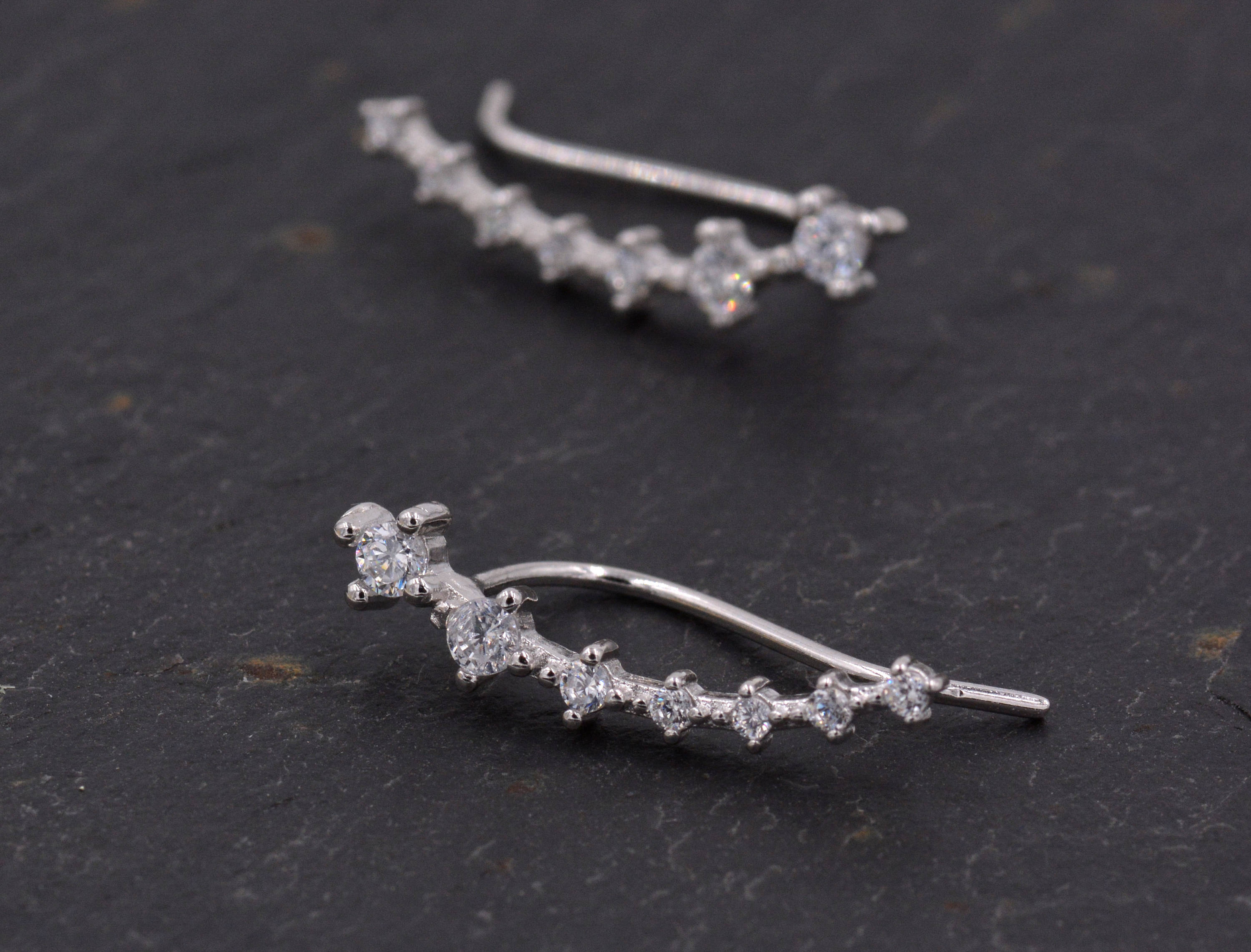 Sterling Silver Ear Crawler Earrings With Sparkly CZ Crystals | Etsy