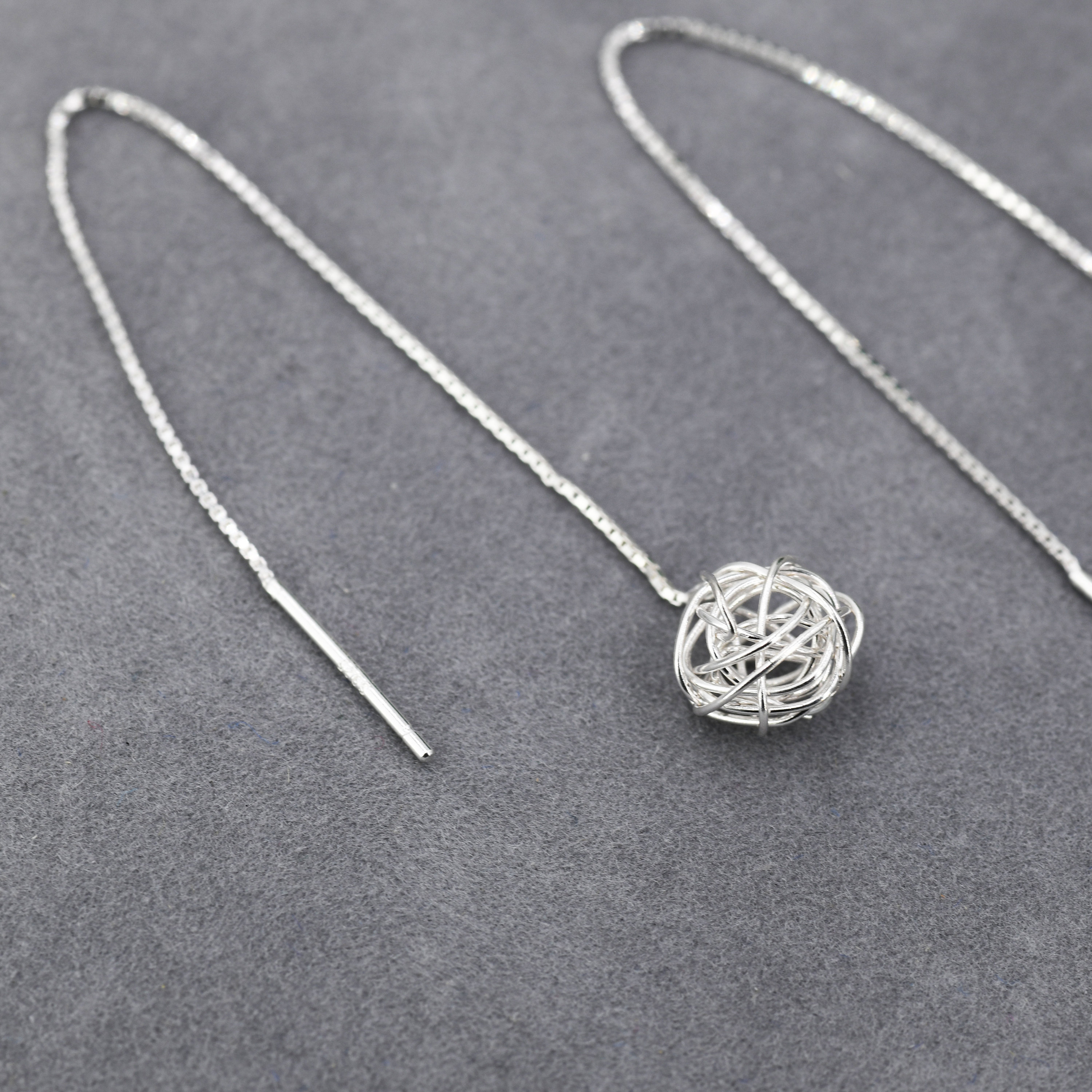Sterling Silver Yarn Ball Tumbleweed Wire Ball Threaders Earrings ...