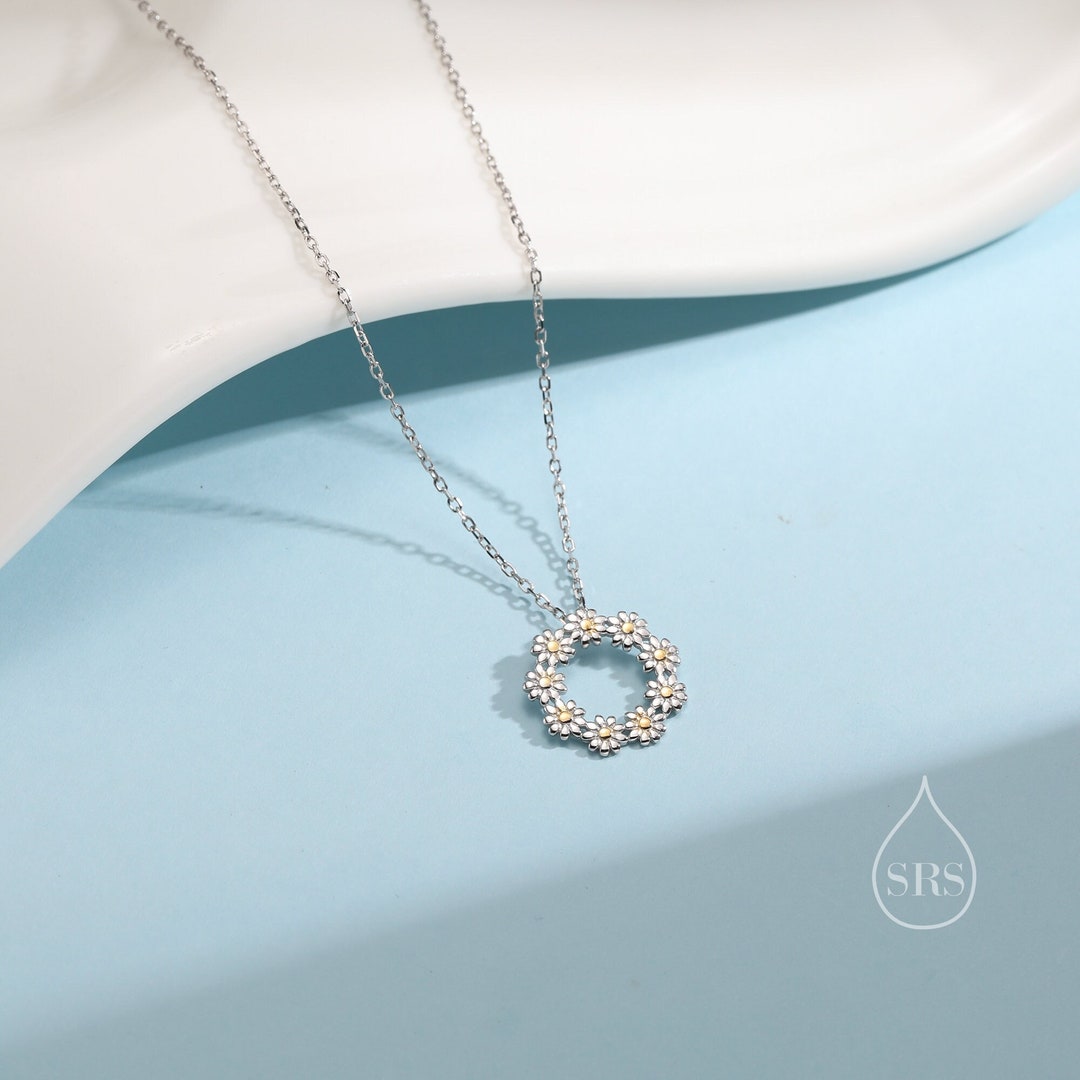 Daisy Chain Pendant Necklace in Sterling Silver, Chain of Daisy Flower ...