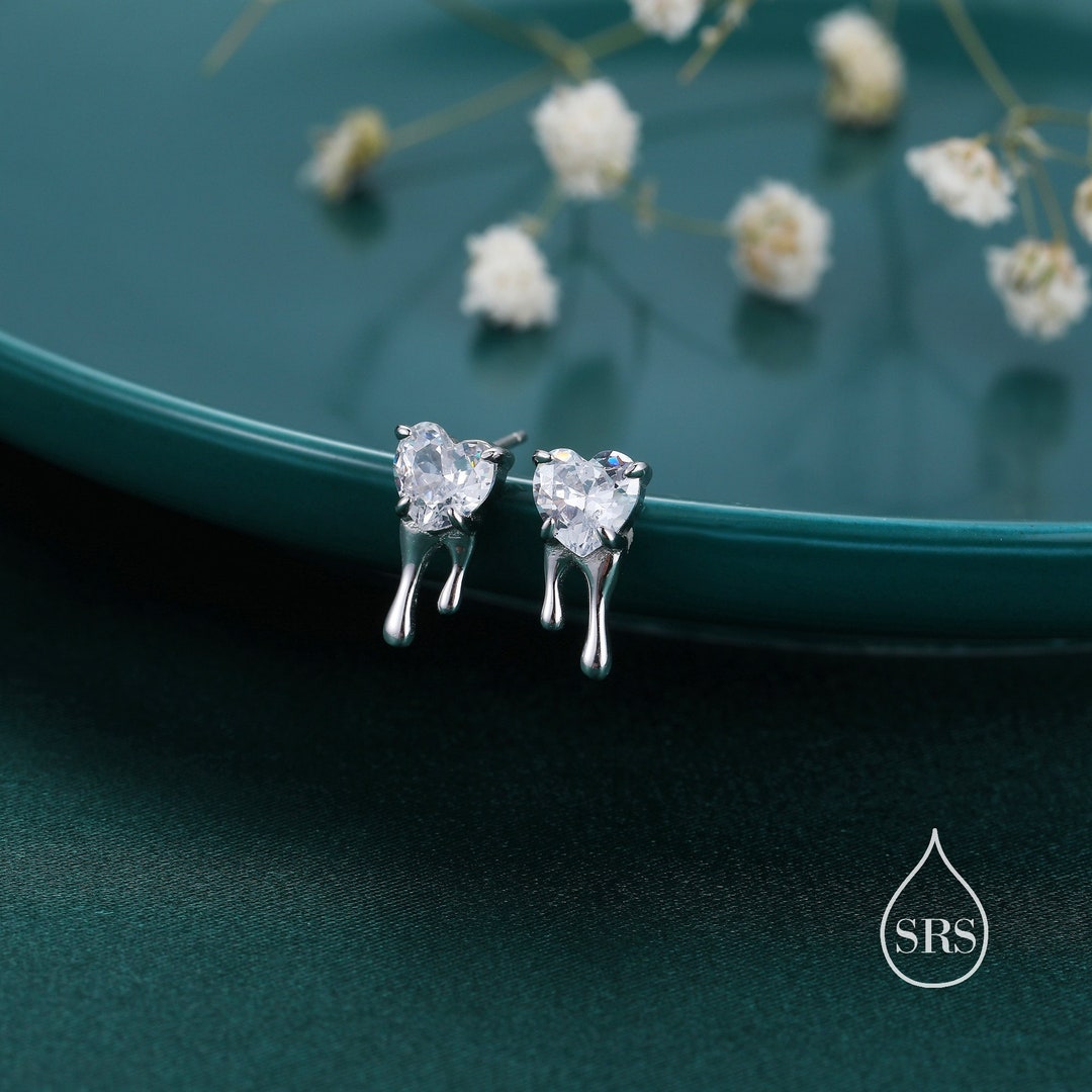 Bleeding Heart Stud Earrings in Sterling Silver, Silver, Gold or Rose ...