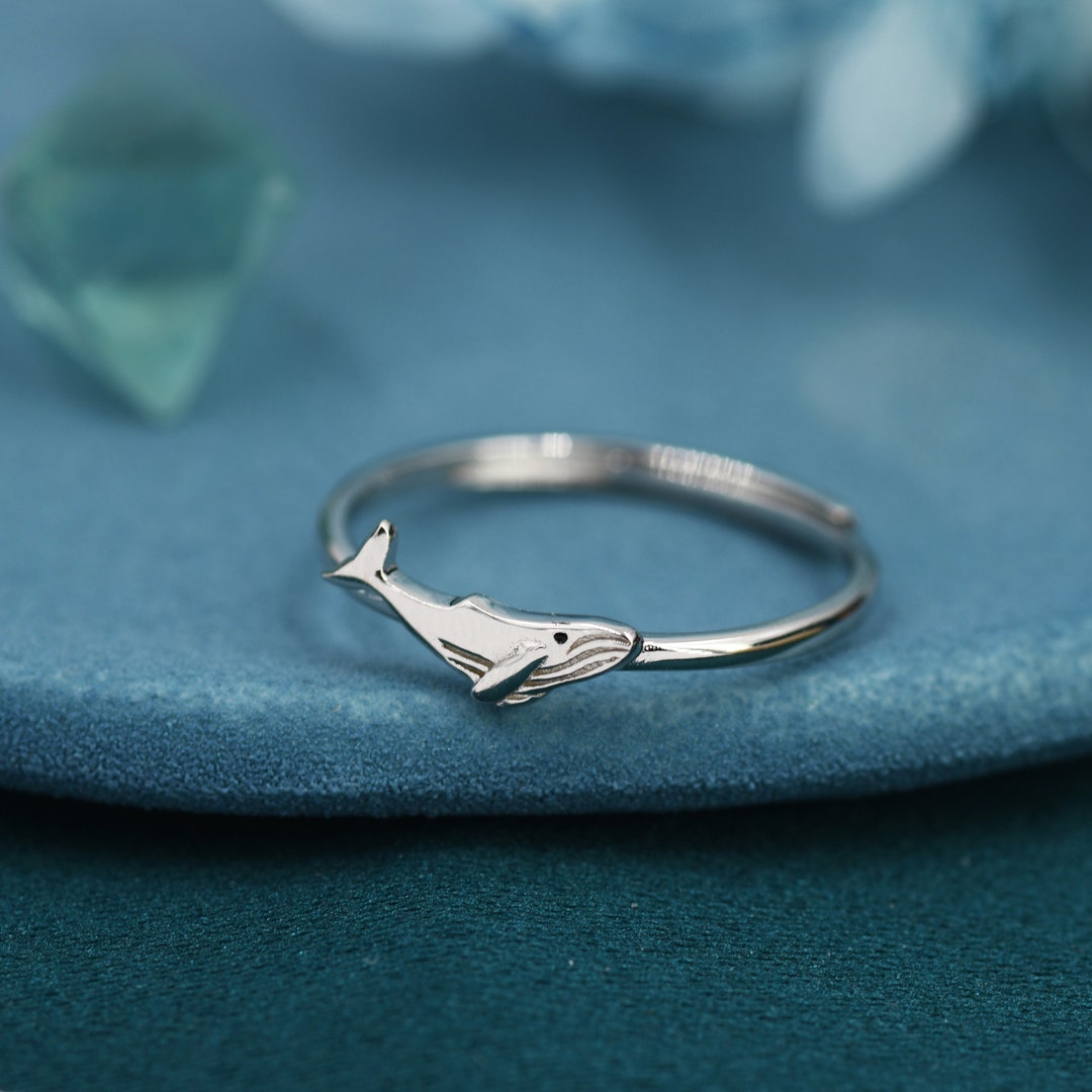 Sterling Silver Whale Ring, Adjustable Size, Whale Fish Ring, Dainty ...