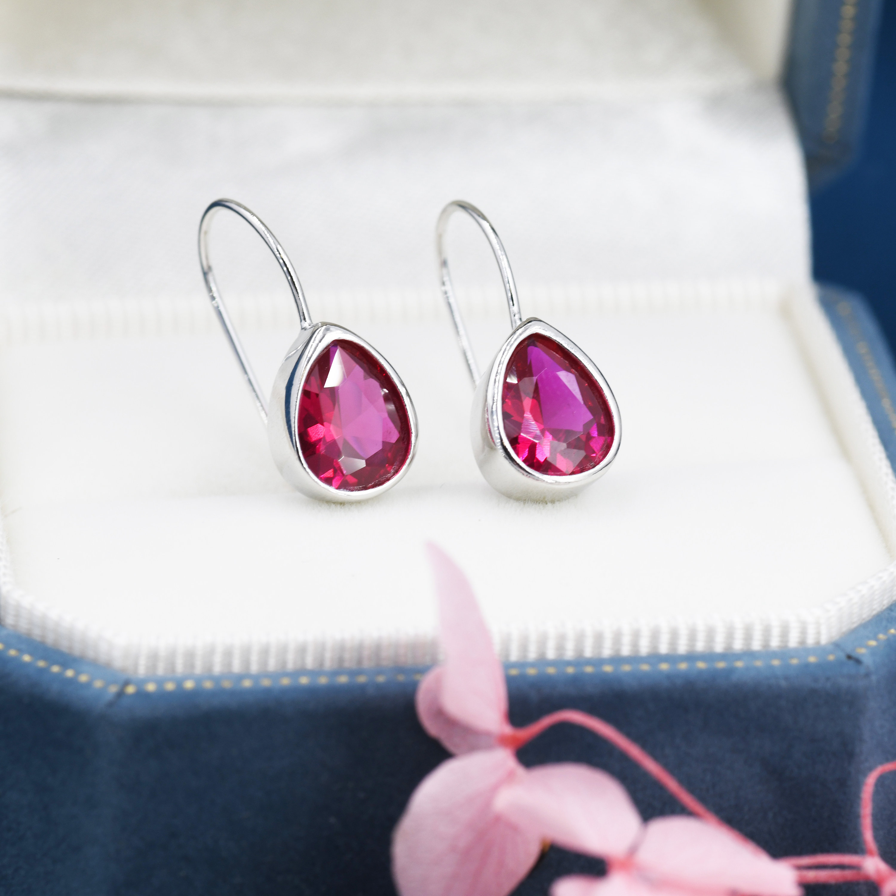 Sterling Silver Ruby Red Red Droplet Drop Earrings in Sterling - Etsy UK