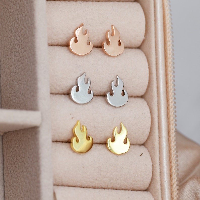 Fire Flame Stud Earrings in Sterling Silver Silver Gold or | Etsy