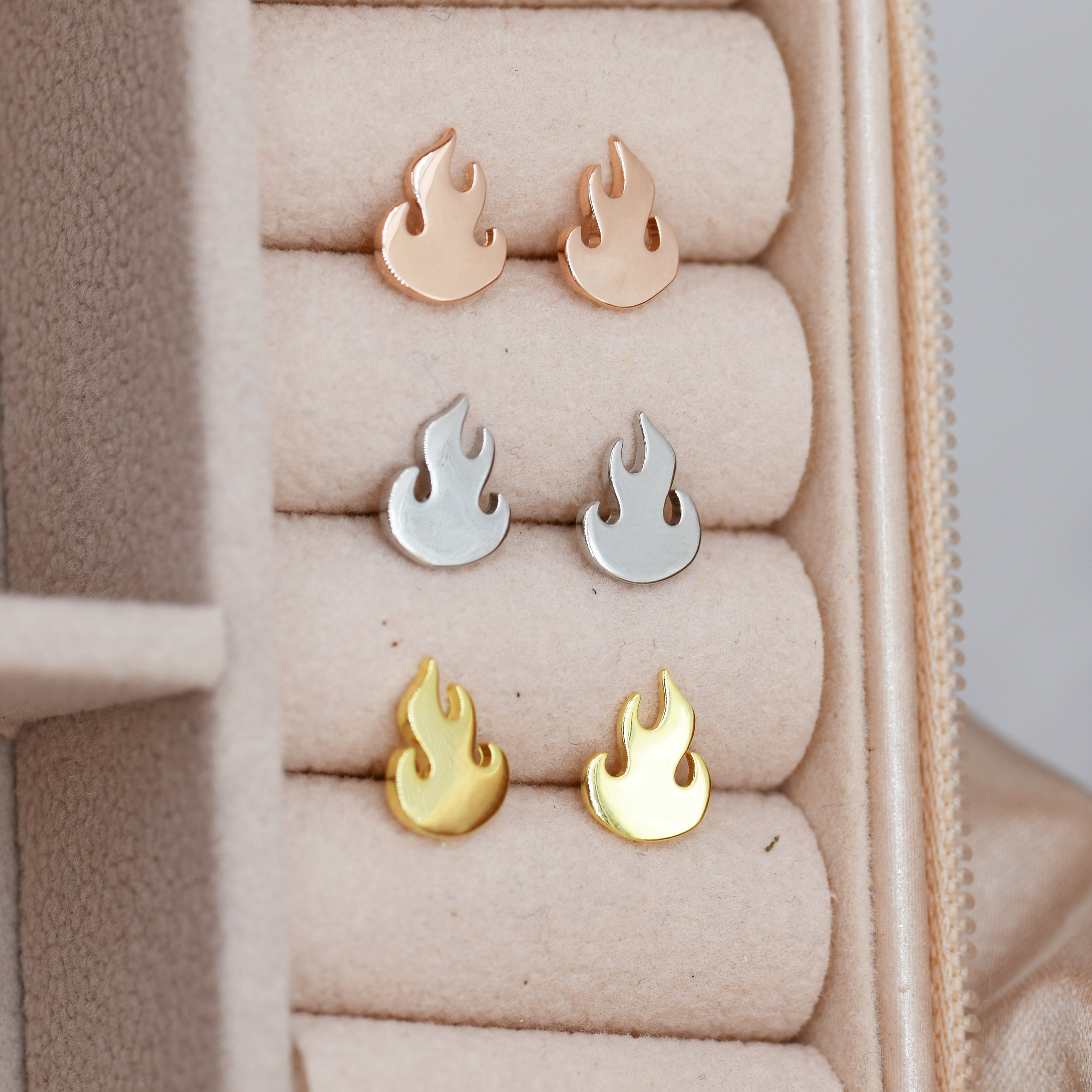 Fire Flame Stud Earrings in Sterling Silver, Silver, Gold or Rose Gold, Nature Inspired. - Etsy UK