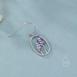 Sterling Silver Lavender Drop Hook Earrings, Handpainted Enamel ...