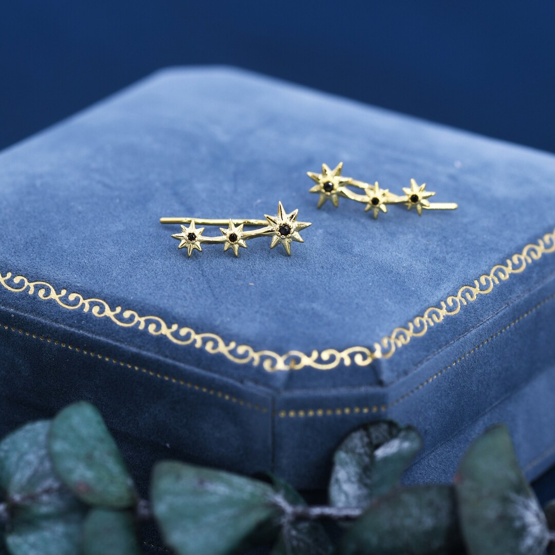 Sterling Silver Starburst Ear Crawler Earrings - Star Crawler Earrings ...