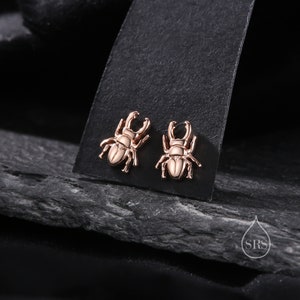 Tiny Stag Beetle Stud Earrings in Sterling Silver, Silver or Gold or Rose Gold, Beetle Earrings ...