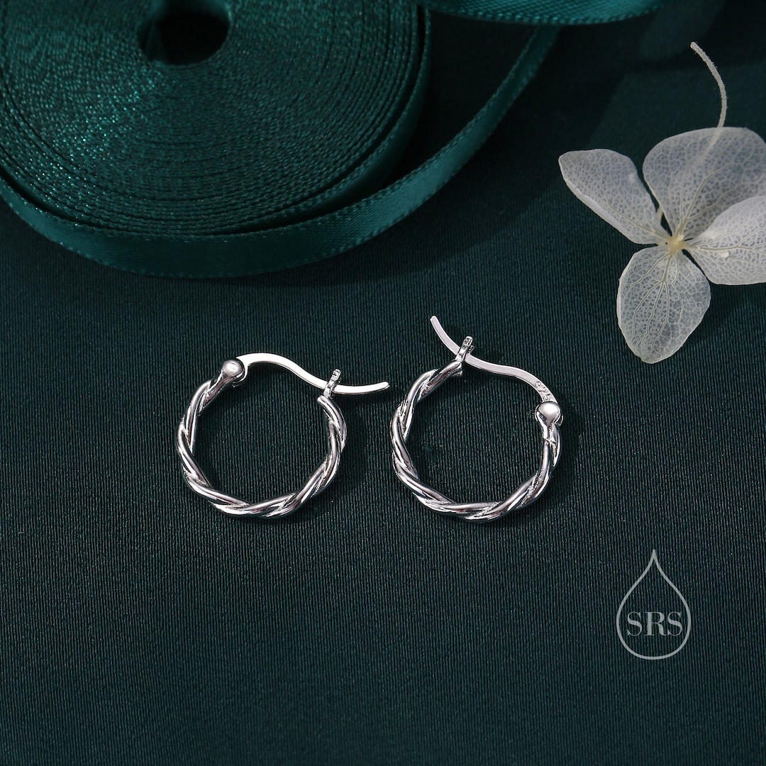 Sterling Silver Braided Huggie Hoops, Twist Hoops, Silver or Gold ...