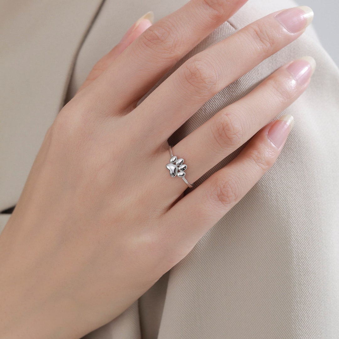 Sterling Silver Paw Print Ring, Adjustable Size Paw Print Ring, Small ...