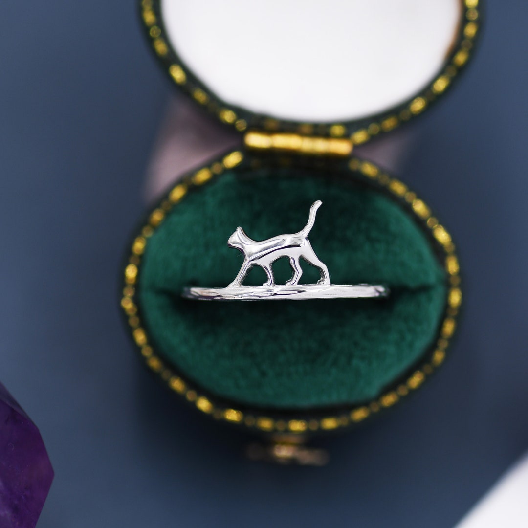 Cute Cat Ring in Sterling Silver, Cat Silhouette Ring, Kitty Cat Ring ...