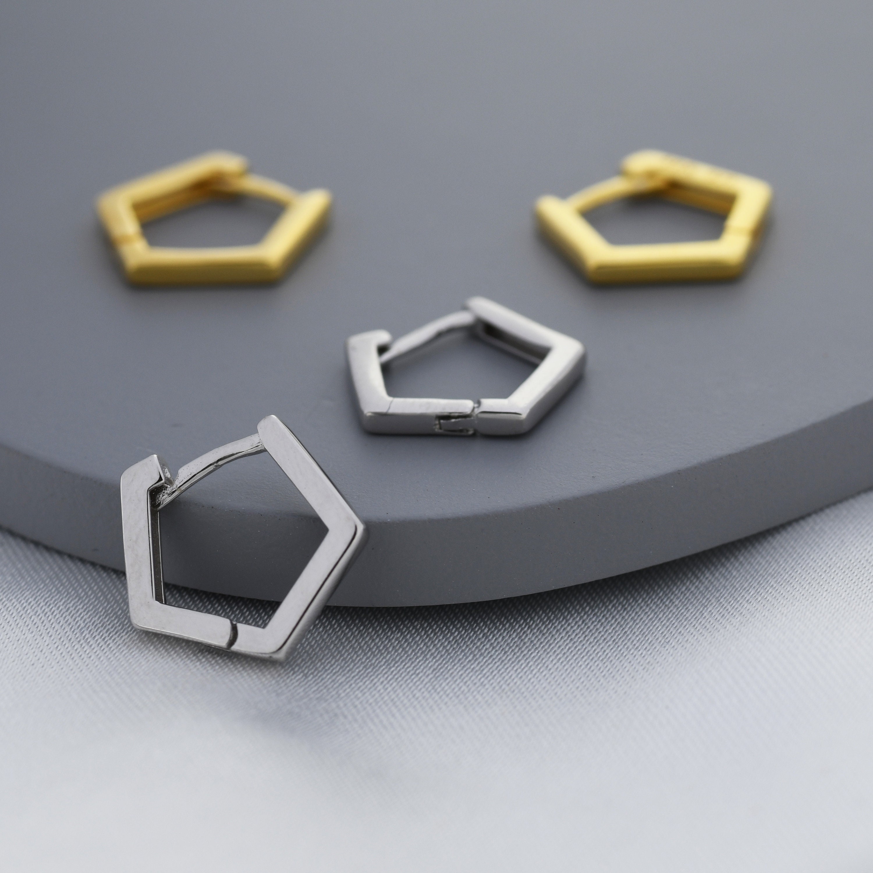 Sterling Silver Pentagon Huggie Hoop Earrings Silver or - Etsy UK