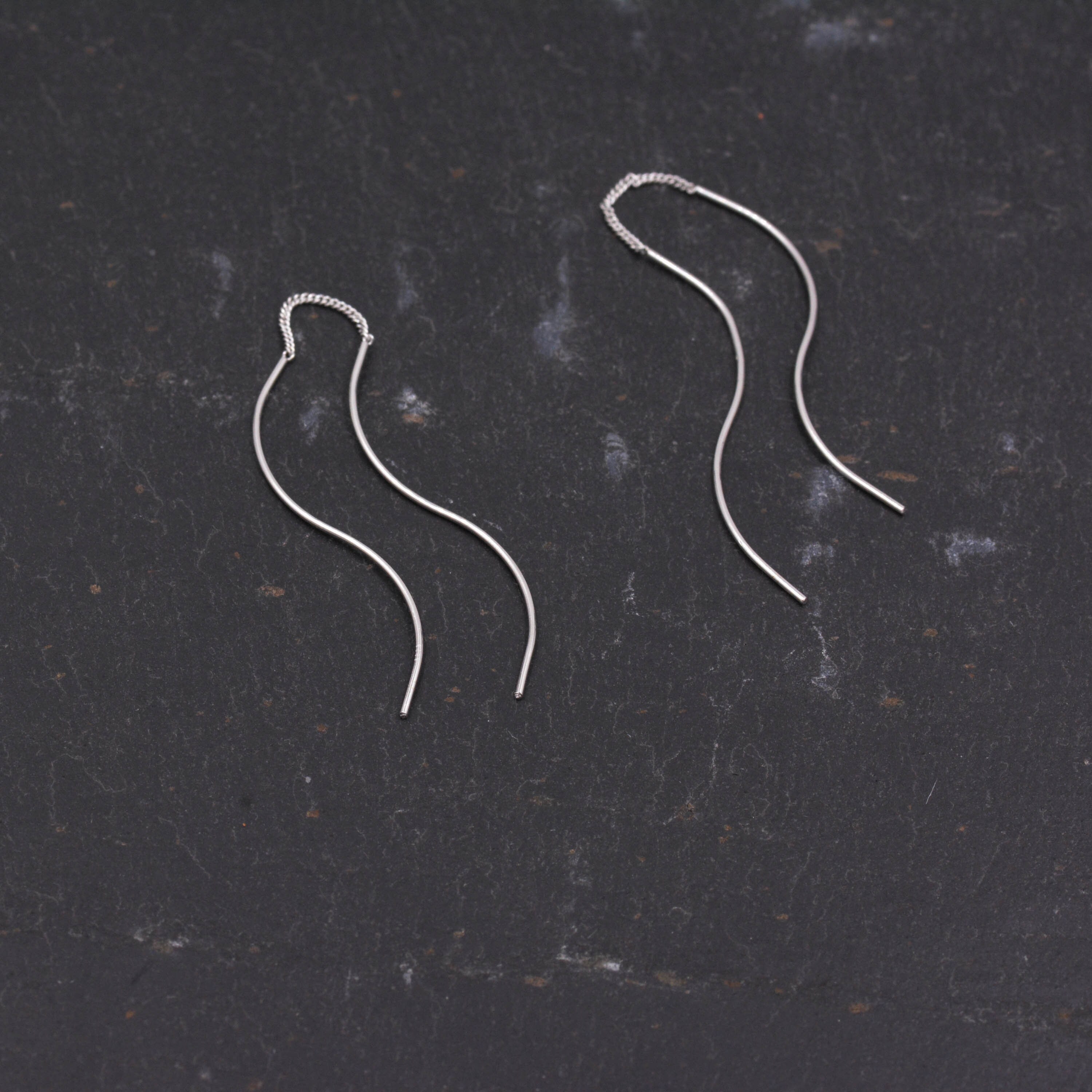Sterling Silver Minimalist Wave Ear Wire Threader Earrings - Etsy