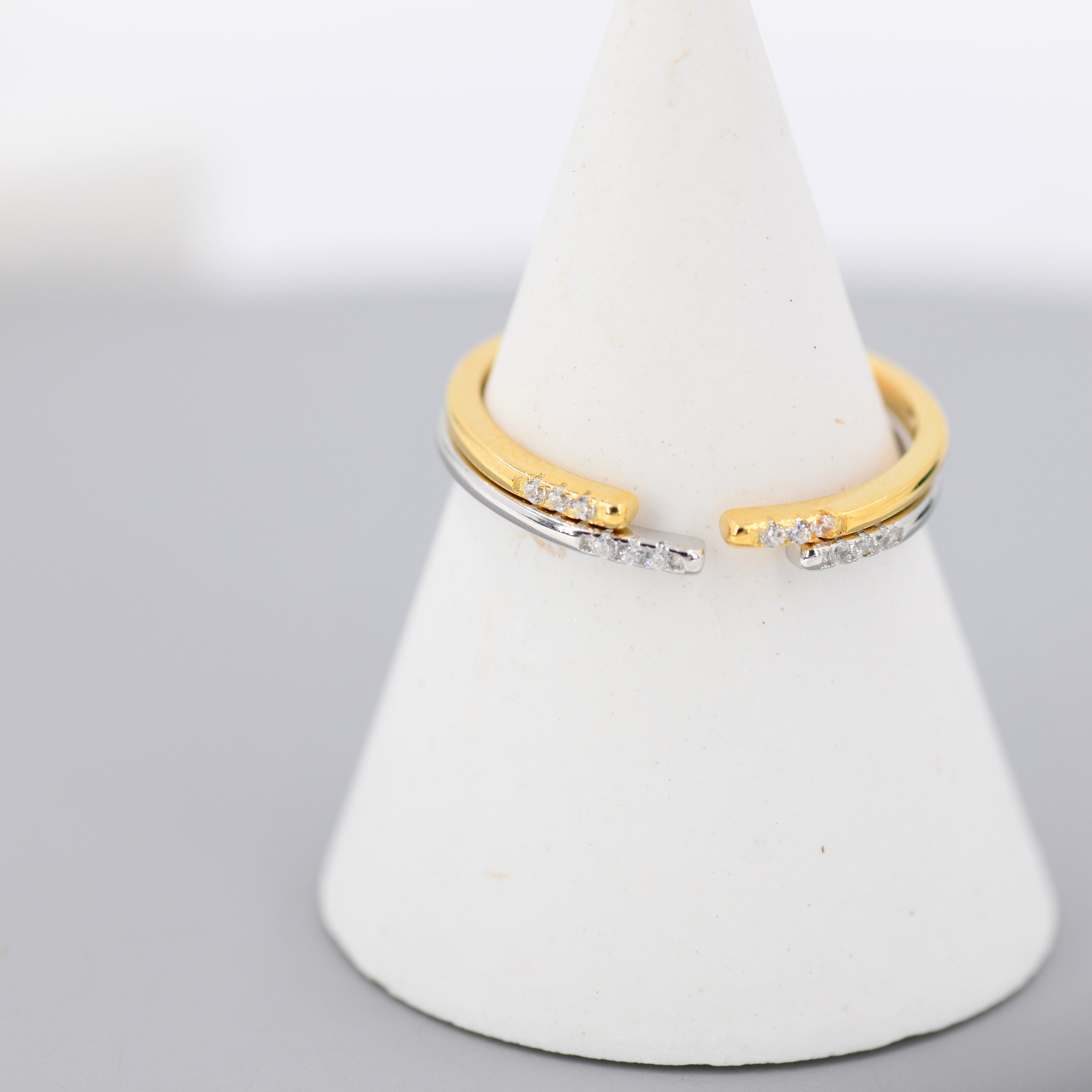 CZ Open Ring in Sterling Silver Silver or Gold Adjustable - Etsy UK