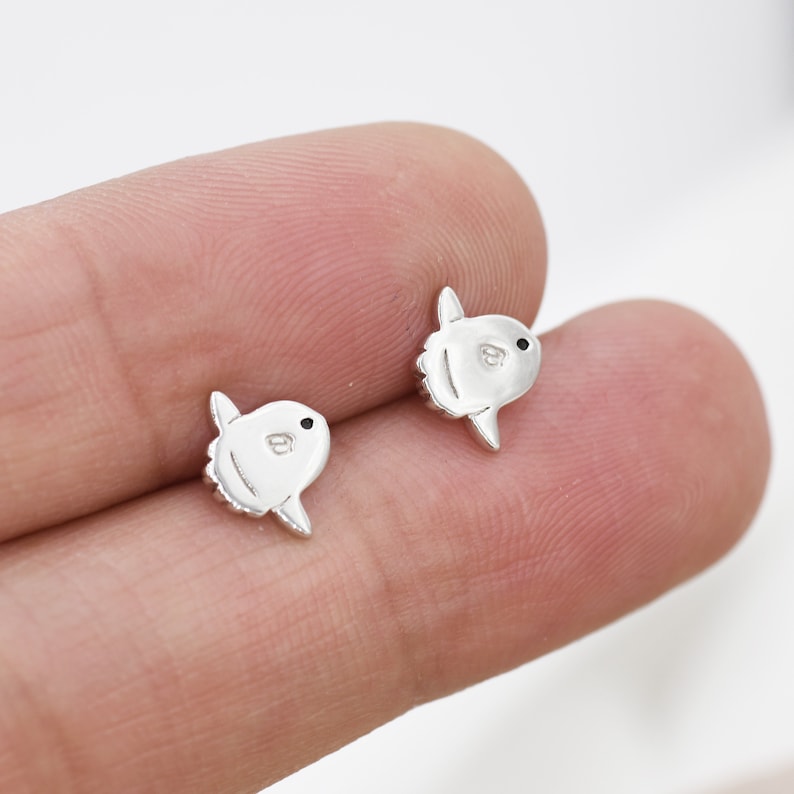 Ocean Sunfish Fish Stud Earrings in Sterling Silver, Cute Sun Fish ...