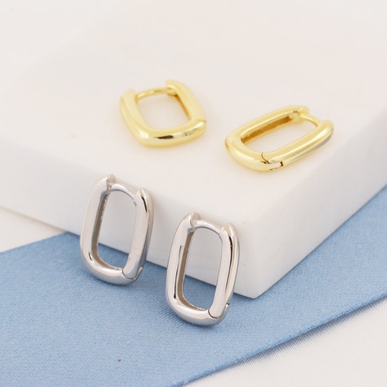 Pair of Small Rectangular Hoop Earrings in Sterling Silver | Etsy UK