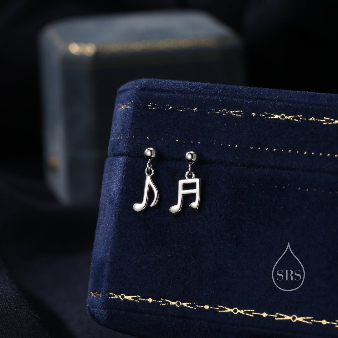 Mismatched Pair of Music Symbol Drop Stud Earrings in Sterling Silver ...