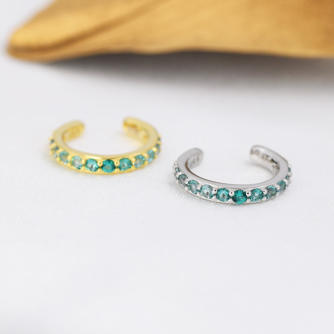 Emerald Green Ombre CZ Ear Cuff in Sterling Silver, Silver or Gold ...